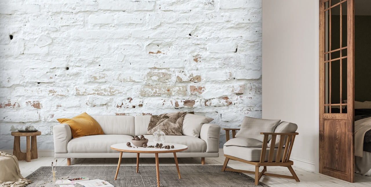 Distressed White Brick Wall Mural | Wallsauce UK