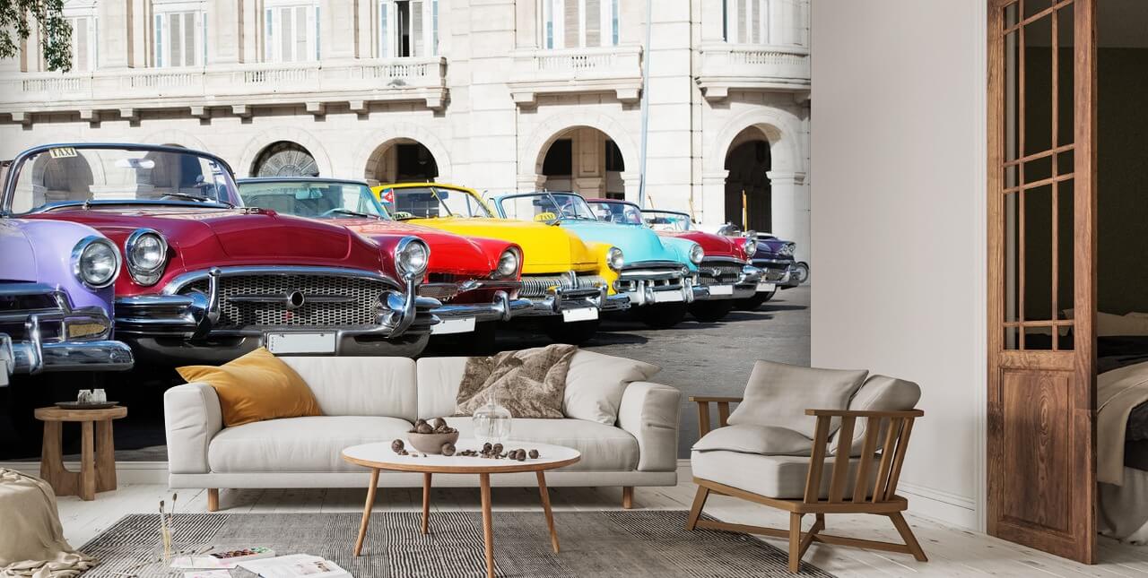Colorful American Classic Cars Wallpaper | Wallsauce US