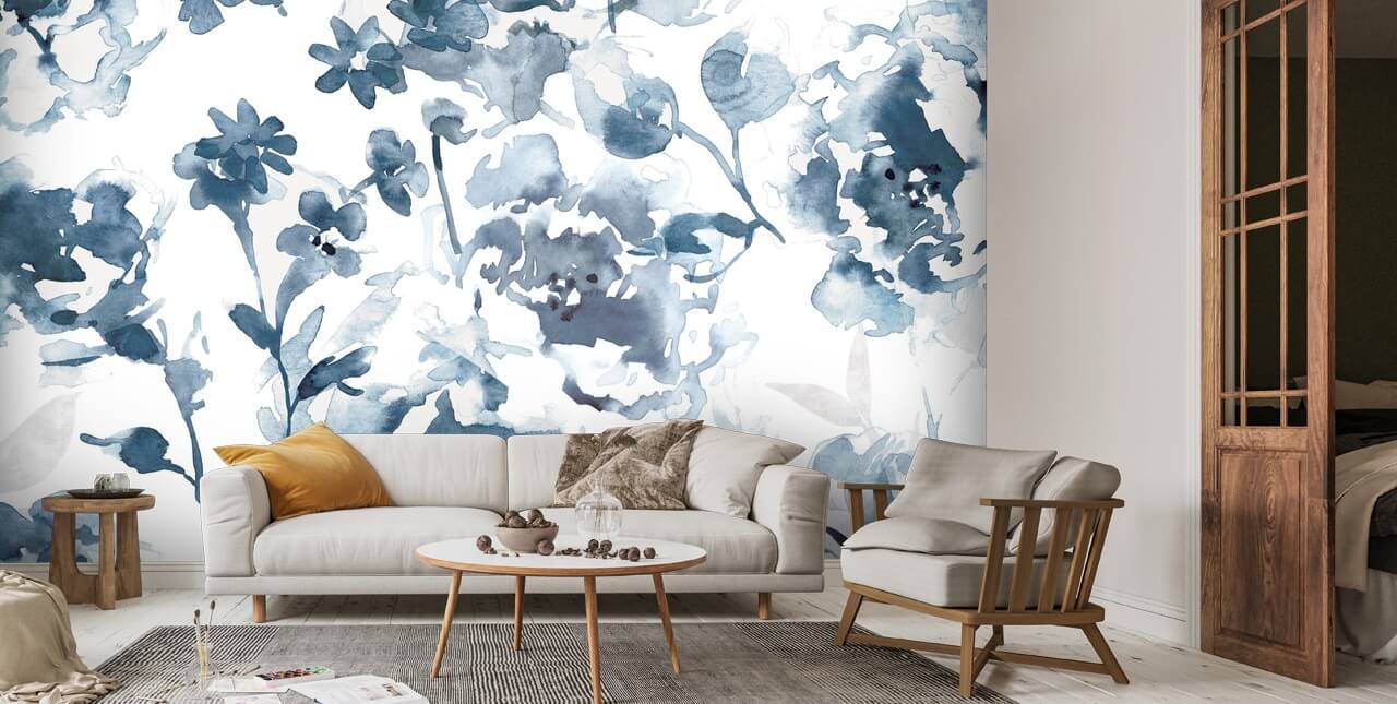 Indigo Garden Wallpaper Mural | Wallsauce UK