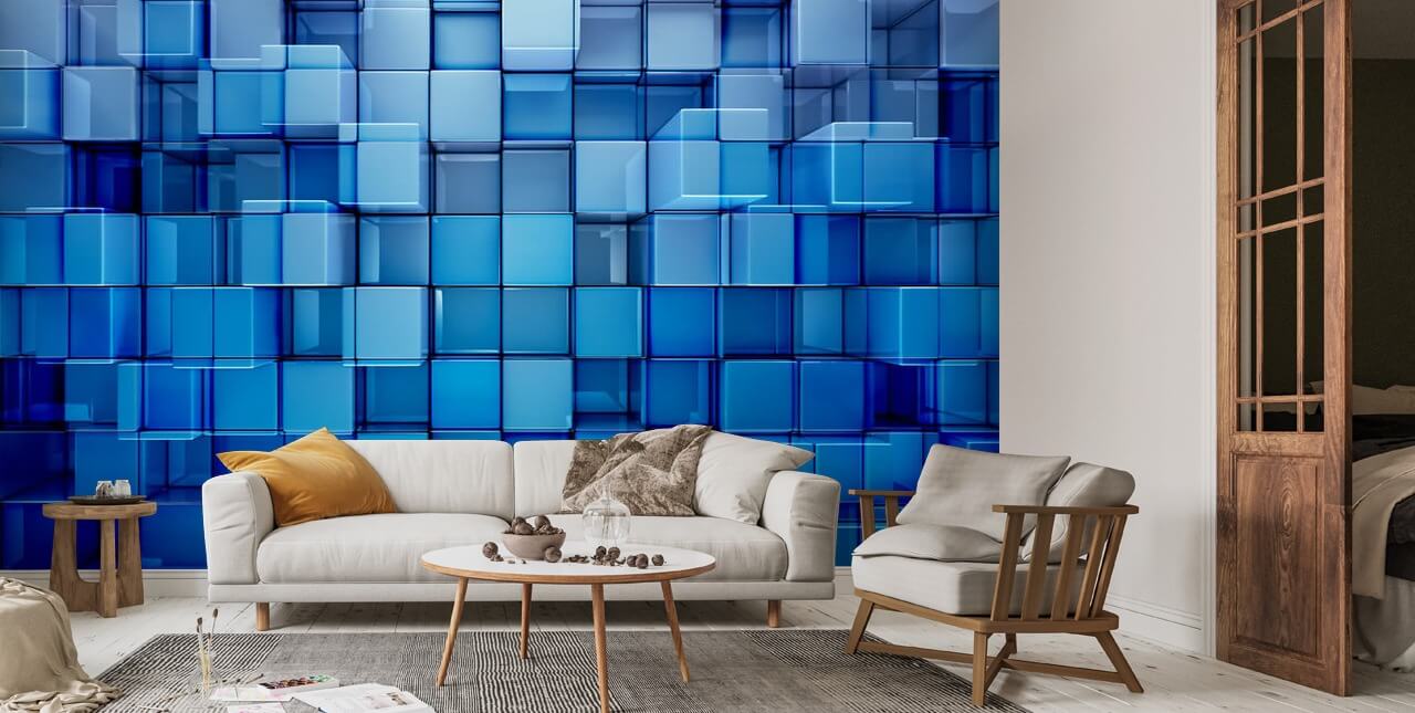 Blauwe blokken abstracte achtergrond behang | Wallsauce NL
