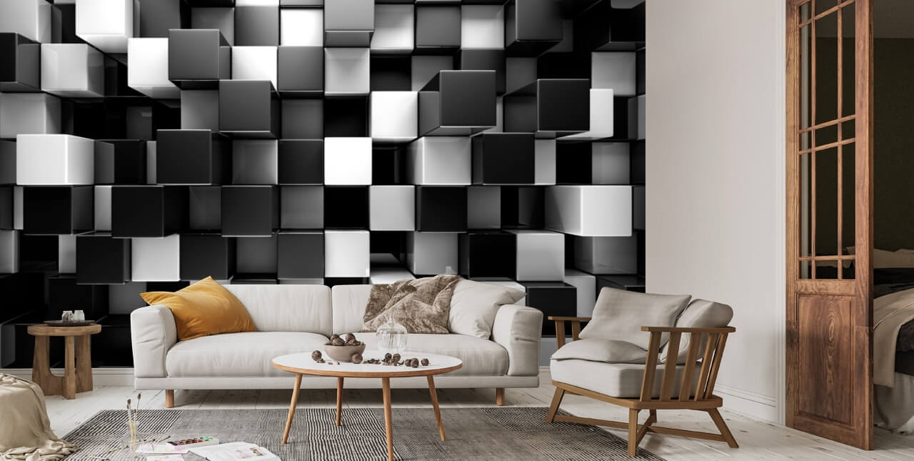 Sort-hvide blokke Tapetvægmaleri | Wallsauce DK