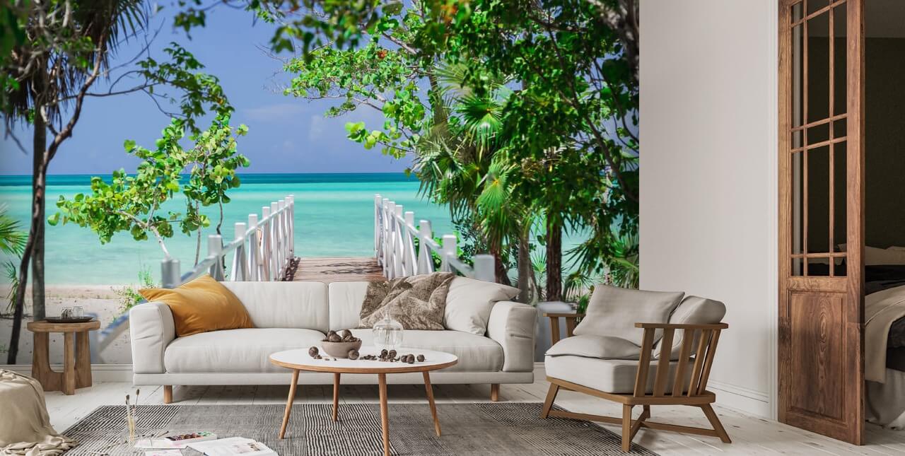 Brug naar het strand behang muurschildering | Wallsauce NL