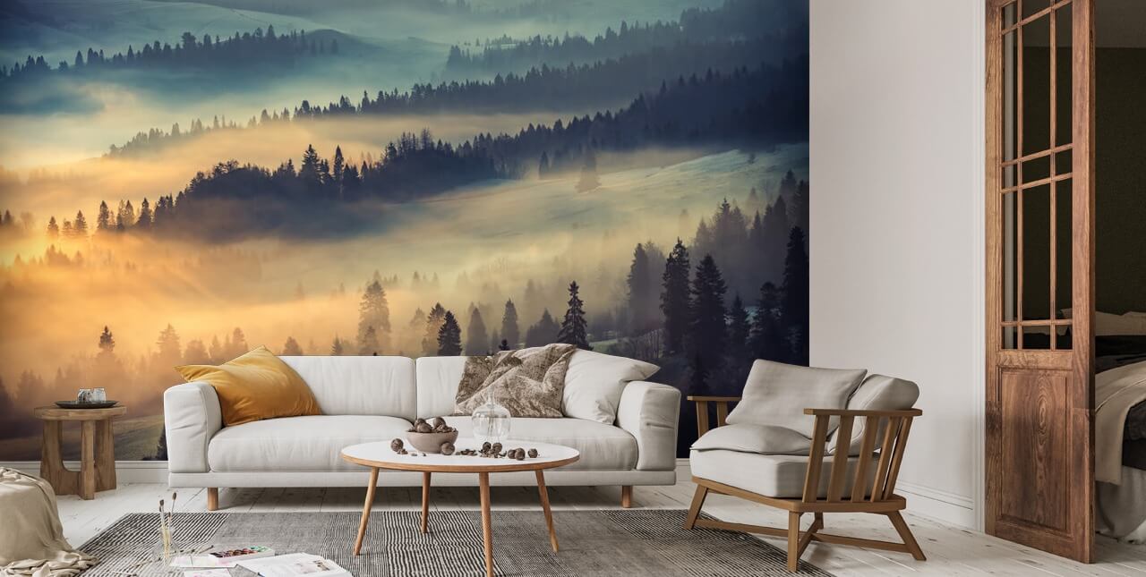Orange and Blue Mist Mural | Wallsauce UK