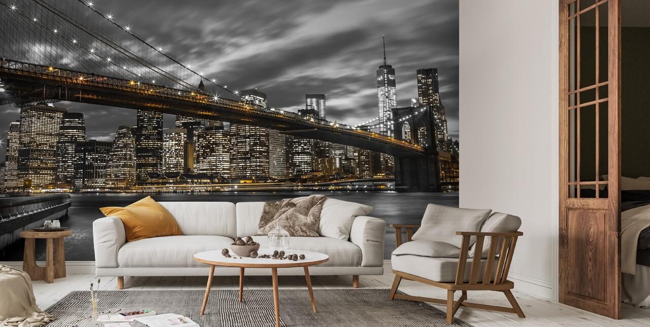 Decorazione murale con schizzi gialli del ponte di Brooklyn | Wallsauce IT