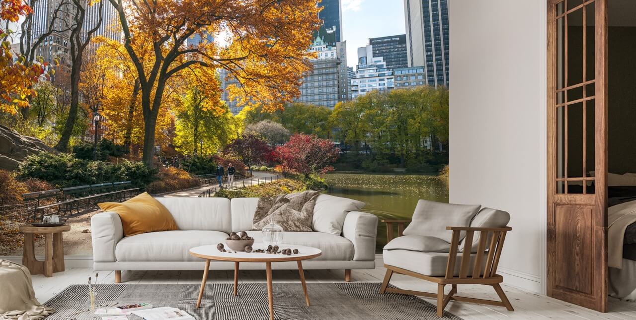 Pathway Through Central Park in Autumn Wallpaper | Wallsauce US