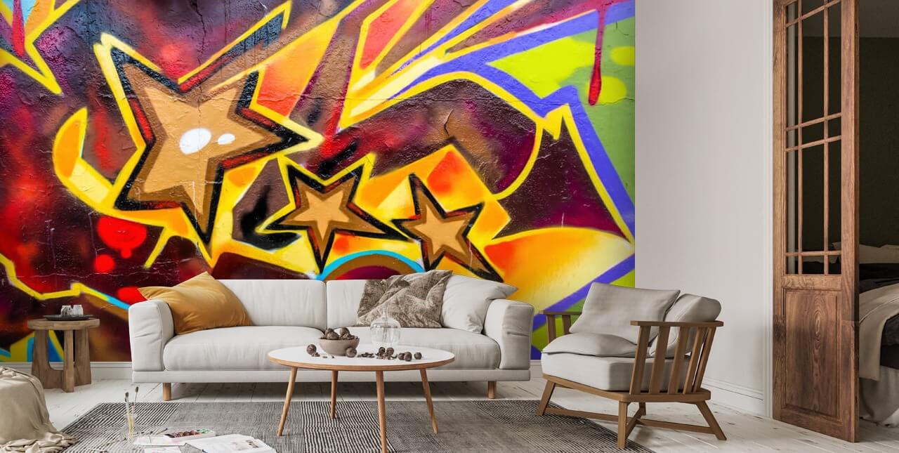 Graffiti stjärnor Bakgrund Väggmålning | Wallsauce SE