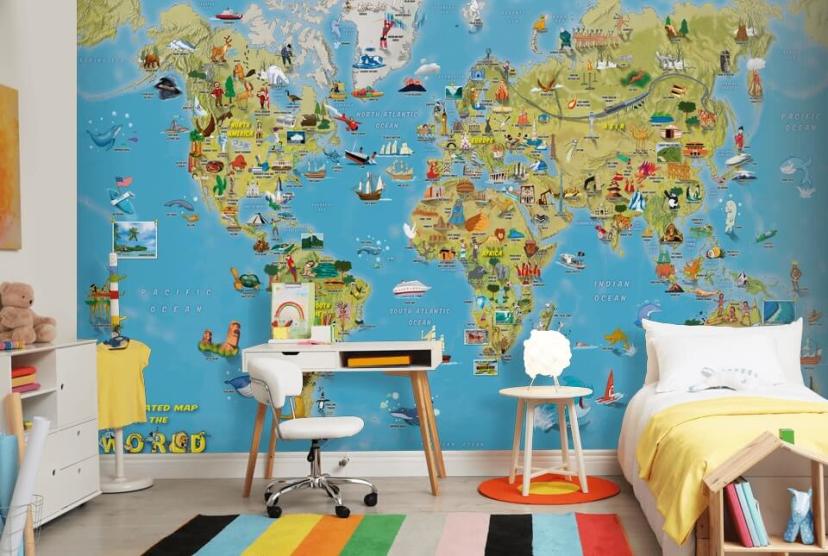 Kids Map Wallpaper & Childrens Map Wall Murals | Wallsauce UK