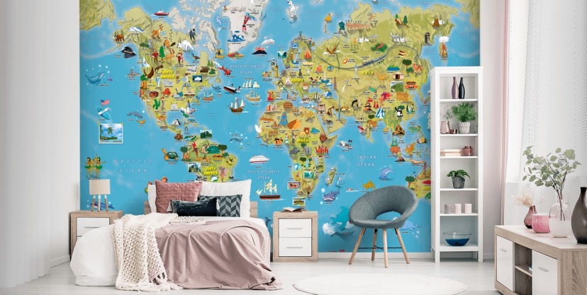 Kids Map Wallpaper & Childrens Map Wall Murals | Wallsauce UK