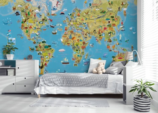 Kids Map Wallpaper & Childrens Map Wall Murals | Wallsauce UK