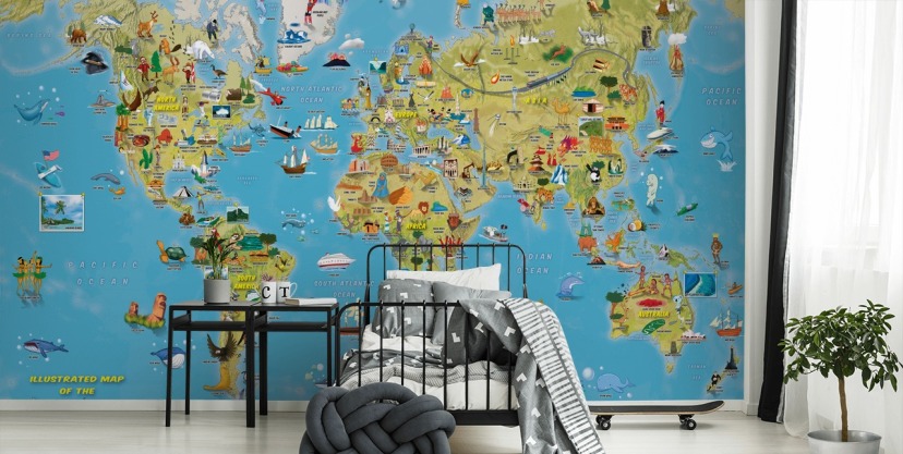 Kids Map Wallpaper & Childrens Map Wall Murals | Wallsauce UK