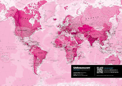 World Map Pink Wallpaper | Wallsauce UK