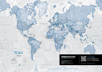 World Political Blue Wallpaper Mural | Wallsauce UK