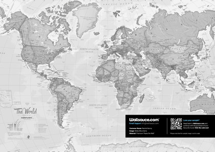 World Political Gray Wallpaper Mural | Wallsauce US