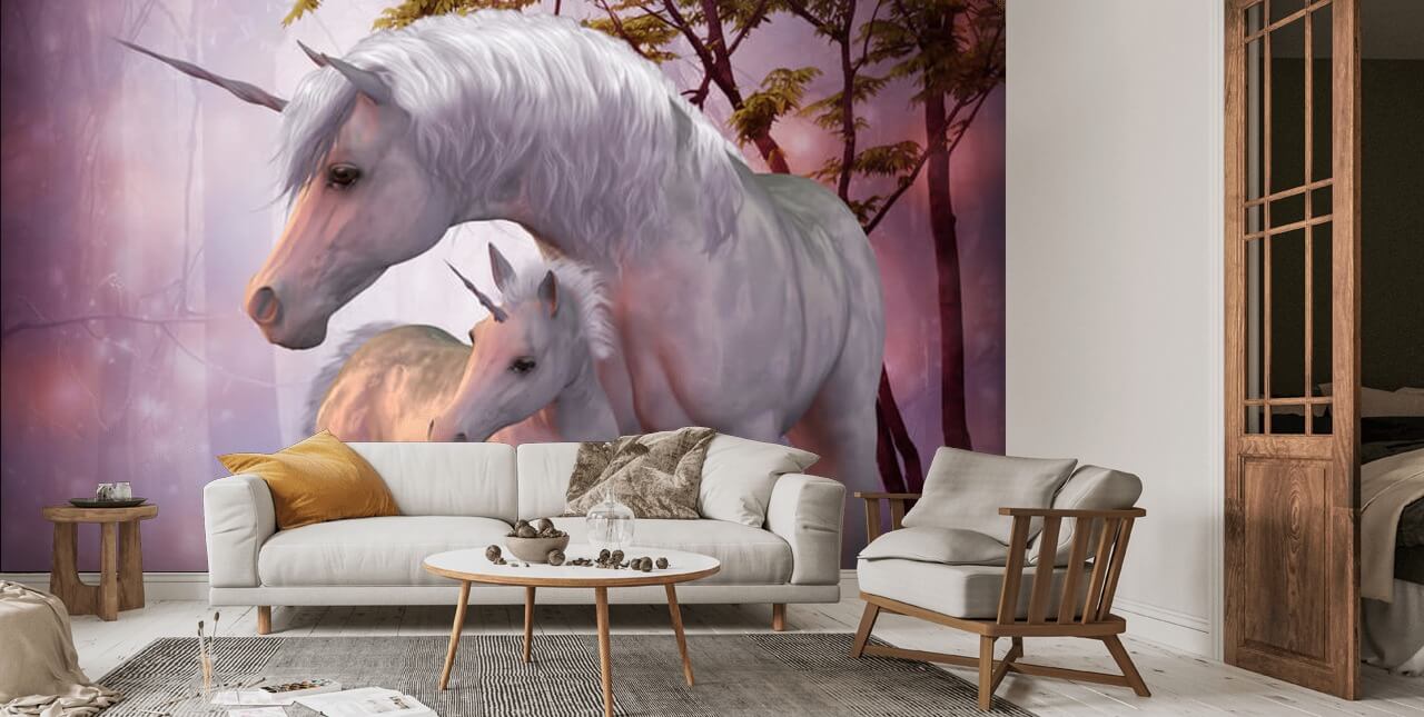 Unicorn Foal and Mare Wallpaper | Wallsauce UK