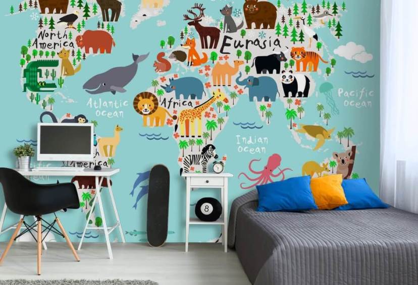Kids Map Wallpaper & Childrens Map Wall Murals | Wallsauce UK