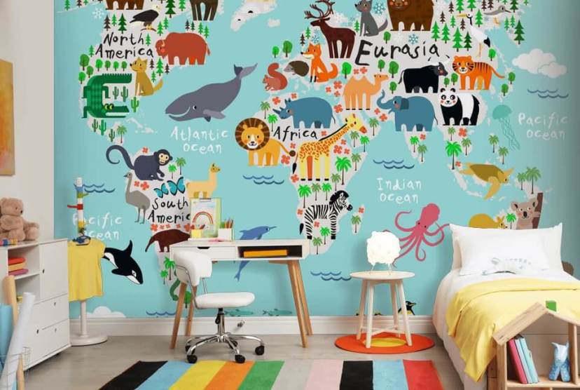 Kids Map Wallpaper & Childrens Map Wall Murals | Wallsauce UK
