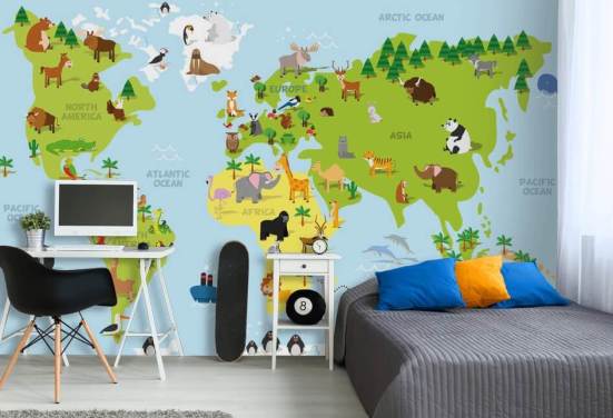 Kids Map Wallpaper & Childrens Map Wall Murals | Wallsauce UK