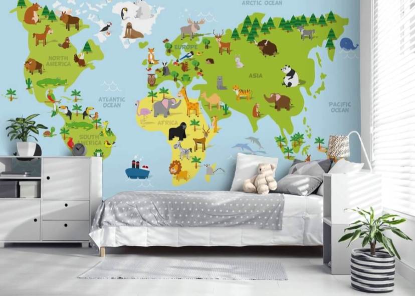 Kids Map Wallpaper & Childrens Map Wall Murals | Wallsauce US