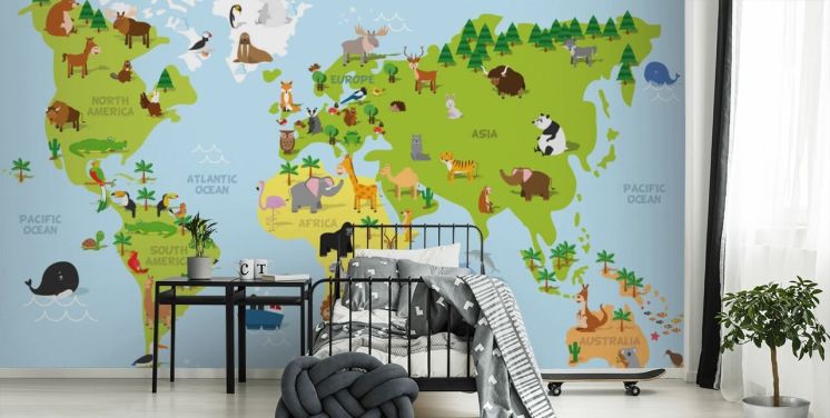 Kids Map Wallpaper & Childrens Map Wall Murals | Wallsauce UK