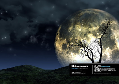 Tree and Moon Background Wall Mural | Wallsauce UK