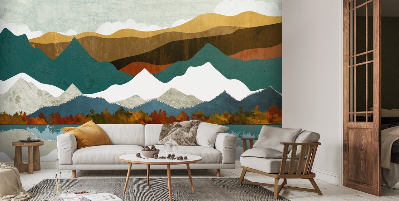 Mountain Reflection Wall Mural | Wallsauce UK