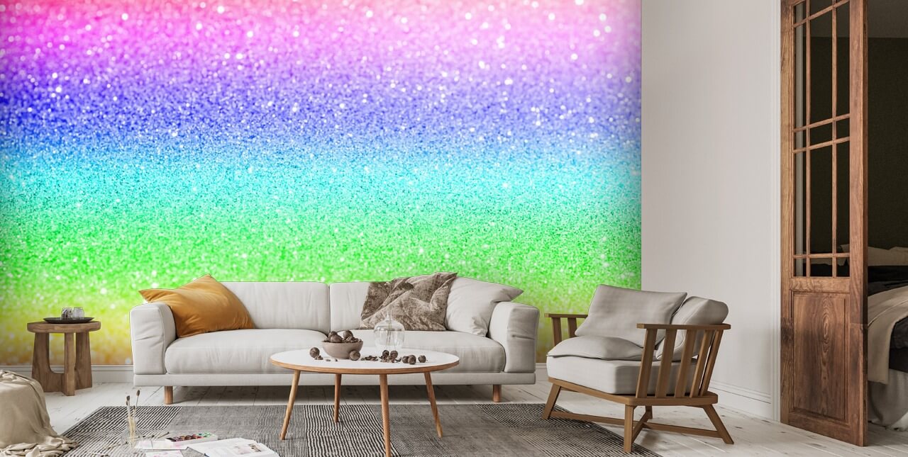 Rainbow and Pastel Glitter Mural | Wallsauce UK