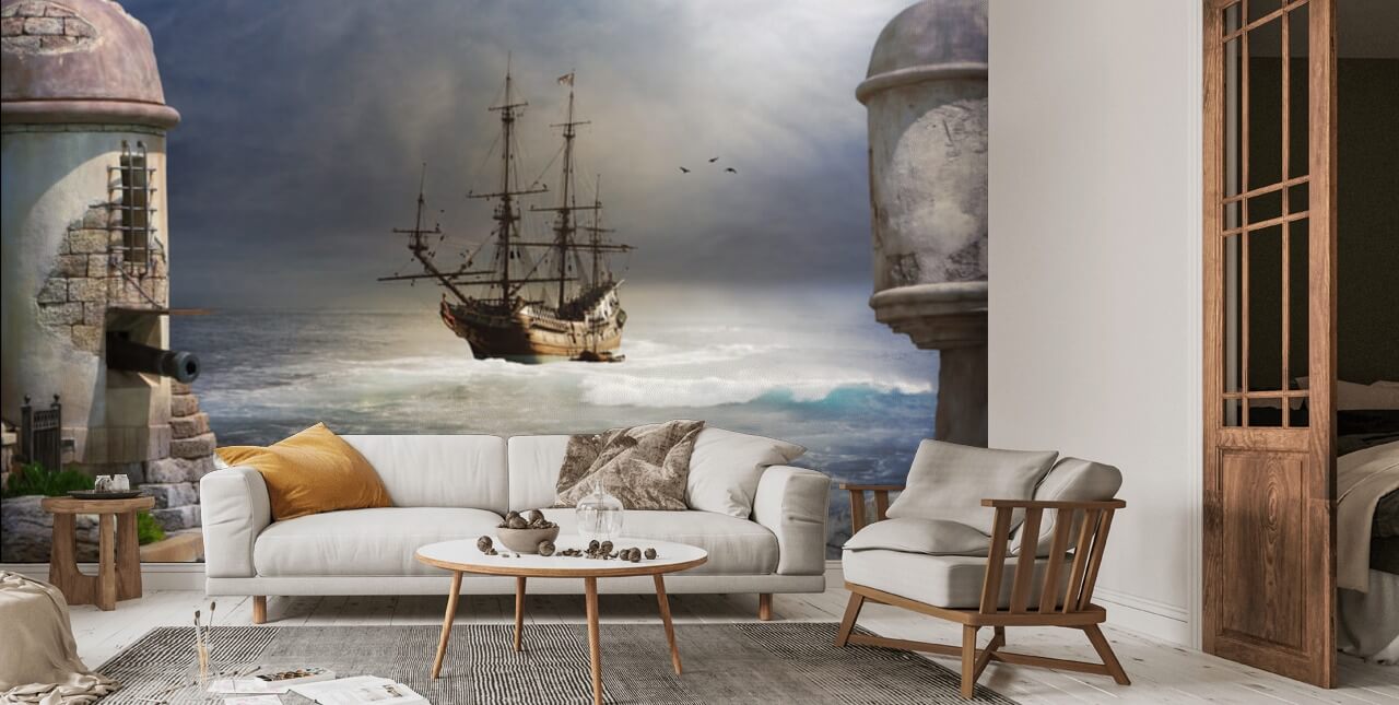 Pirate Ship at Sea Wall Mural | Wallsauce US