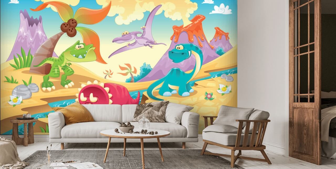 Dinosaurs Cartoon Wall Mural | Wallsauce US