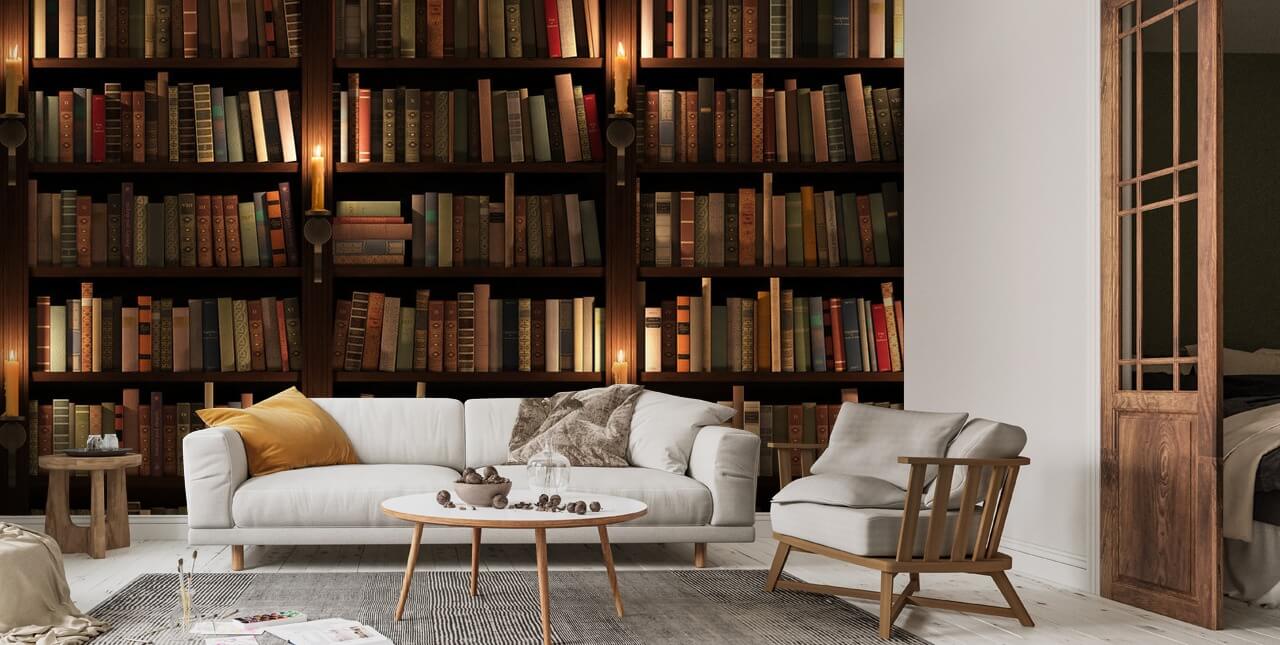 Bookcase and Candles Wall Mural | Wallsauce US