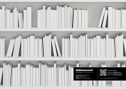 Bookcase with White Books Wallpaper | Wallsauce US