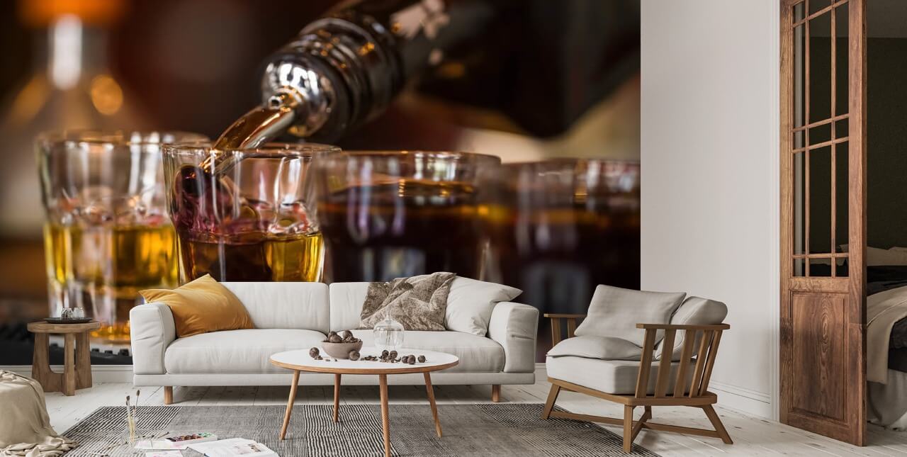 Shots with Whisky & Liquor in Cocktail Bar Mural | Wallsauce UK
