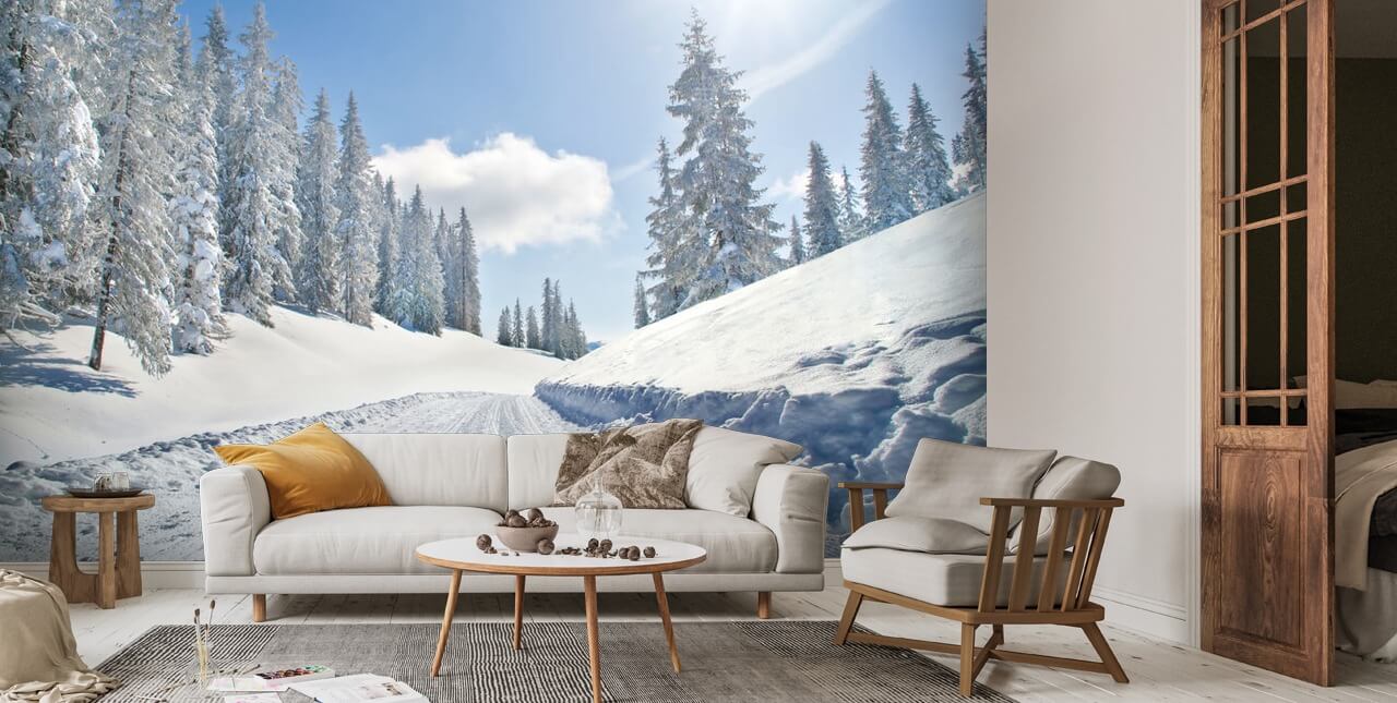 Empty Snow Covered Road Wallpaper | Wallsauce US