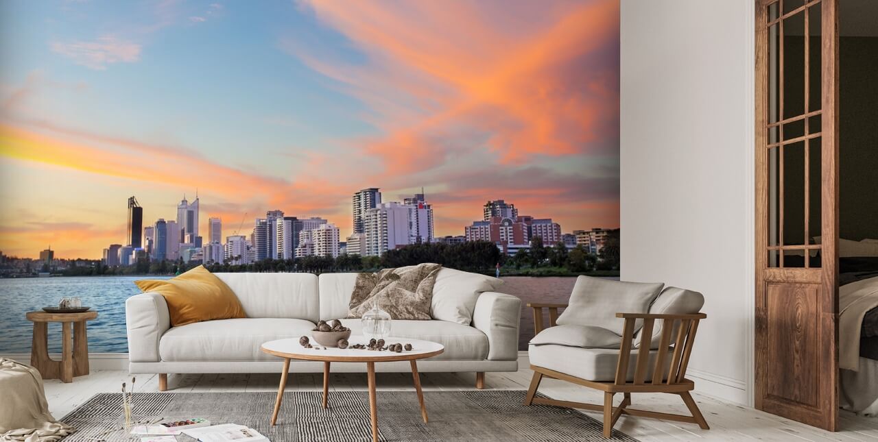 Perth Skyline at Sunset Wallpaper | Wallsauce US