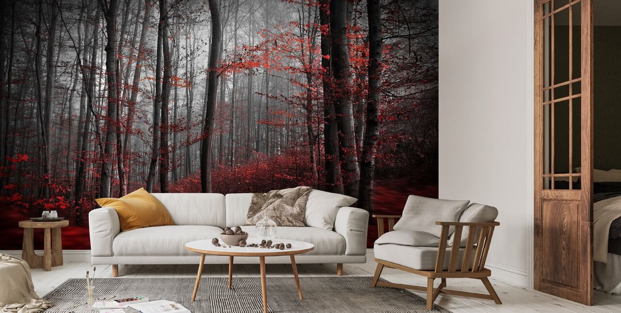 Red Carpet Forest Wall Mural | Wallsauce US