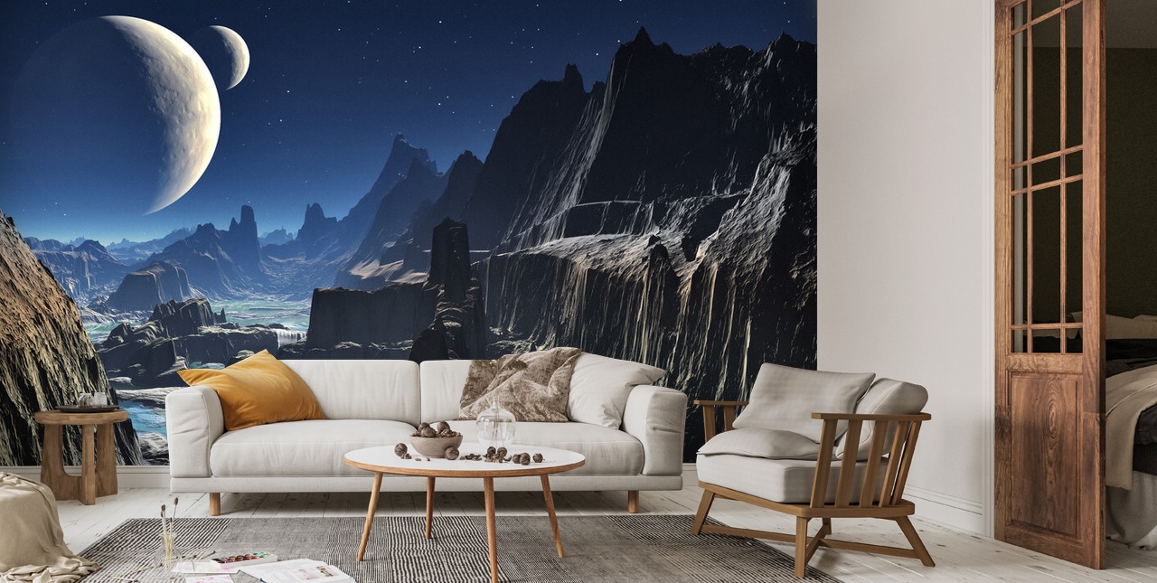 Moonlit Alien Valley Canyon Mural | Wallsauce US