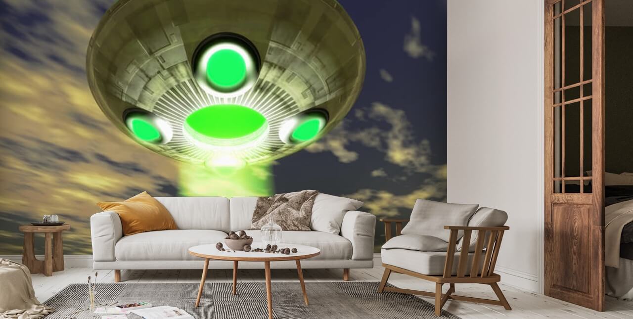 UFO Over Trees Wall Mural | Wallsauce US