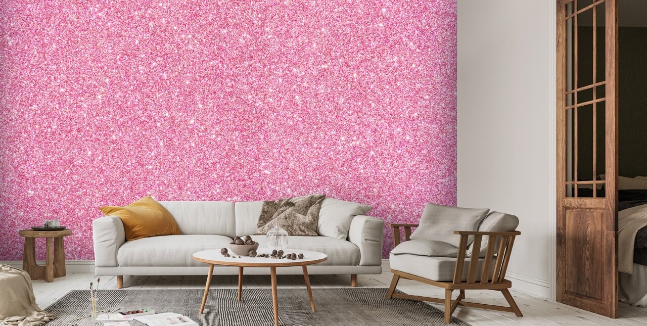 Roze glitter behang muurschildering | Wallsauce NL