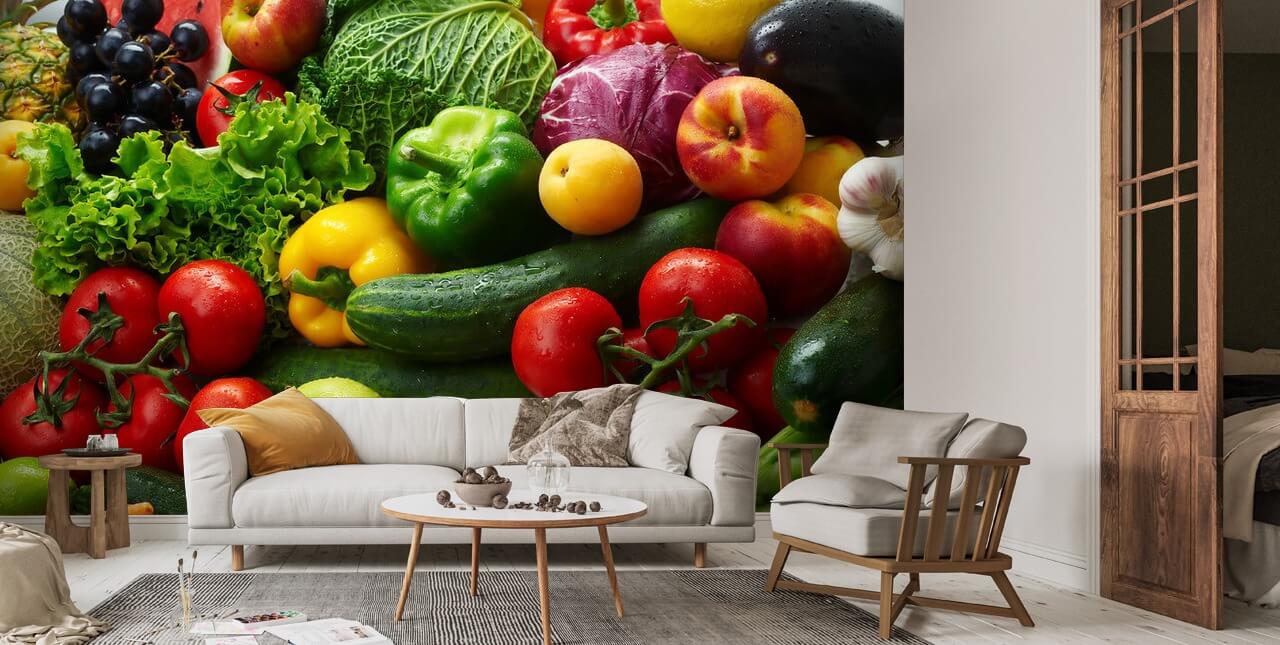 Fruit and Vegetable Assortment Wallpaper | Wallsauce US
