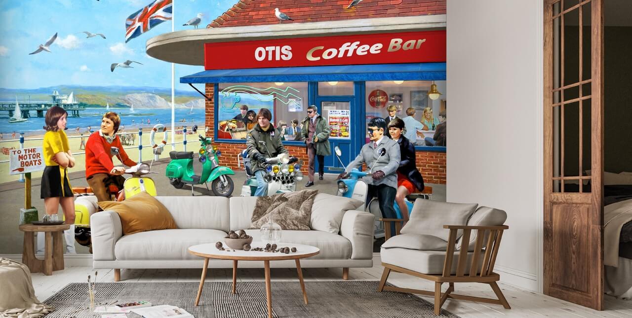 Mods Coffee Bar Wallpaper Mural by Kevin Walsh | Wallsauce AU