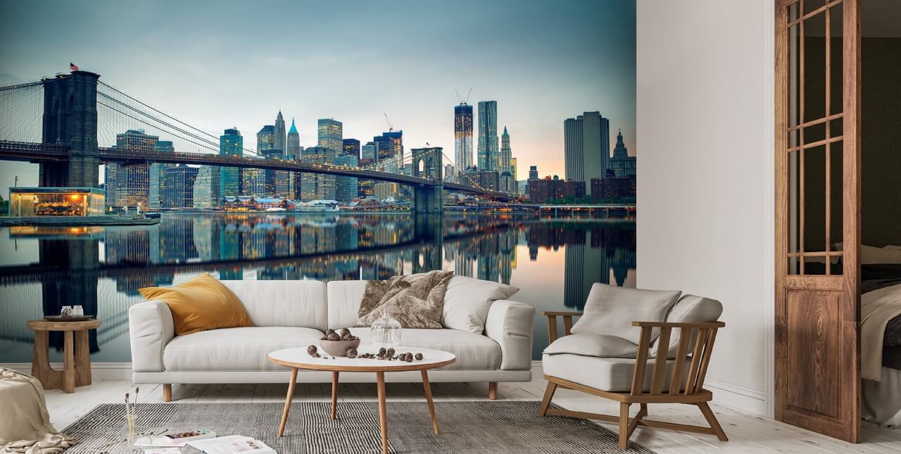 Brooklyn Bridge at Dusk Wall Mural | Wallsauce US