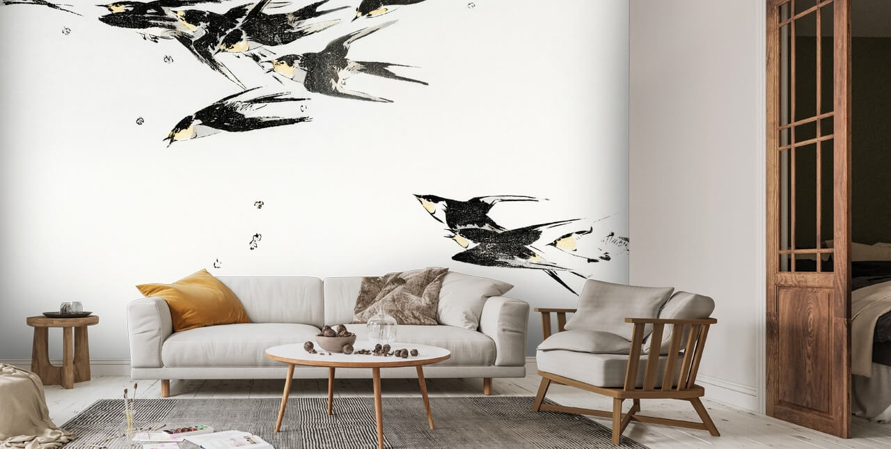 Flying Magpies Wallpaper Mural | Wallsauce US