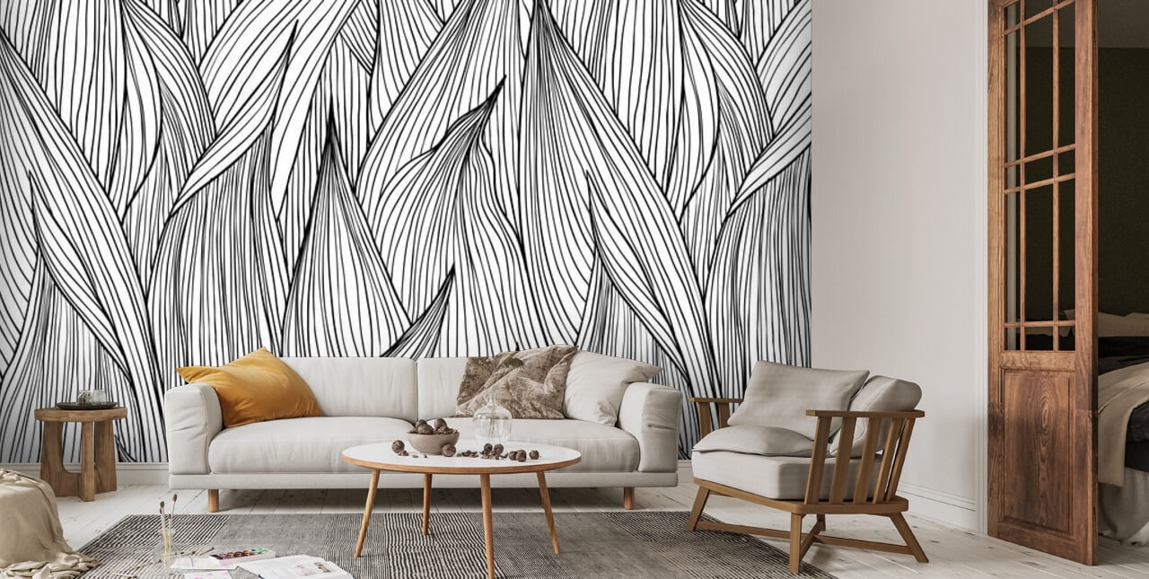 Black Ink Leaves Wallpaper | Wallsauce US