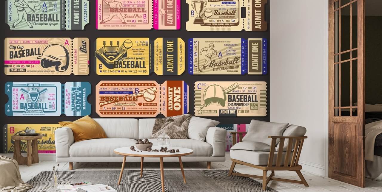 Baseball Tickets Wall Mural | Wallsauce UK