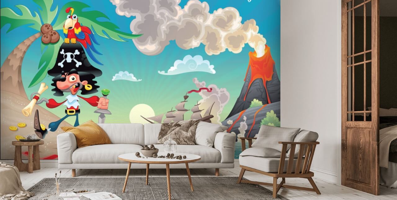 Pirate Island and Volcano Wallpaper | Wallsauce US