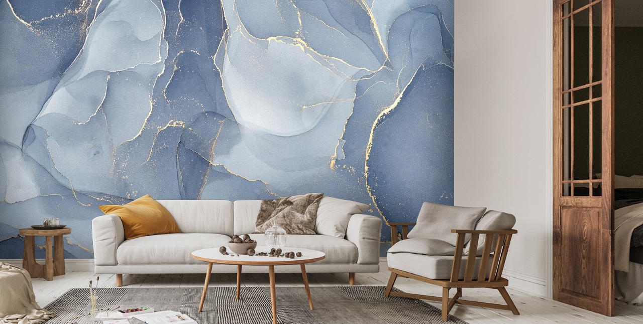 Overlapping Shades of Blue Mural | Wallsauce US