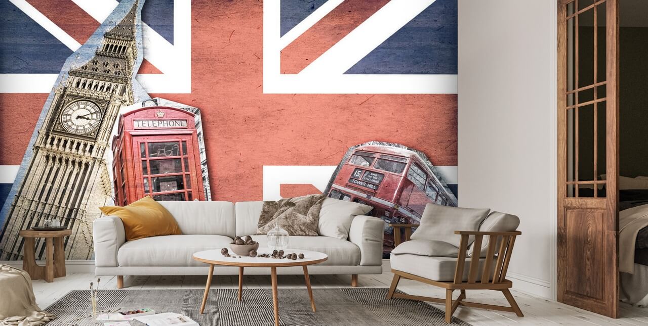 Union Jack London Collage Wall Mural | Wallsauce UK