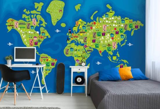 Kids Map Wallpaper & Childrens Map Wall Murals | Wallsauce UK