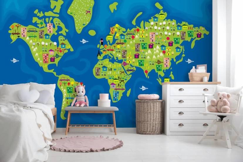Kids Map Wallpaper & Childrens Map Wall Murals | Wallsauce UK