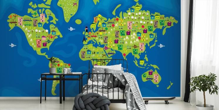 Kids Map Wallpaper & Childrens Map Wall Murals | Wallsauce US