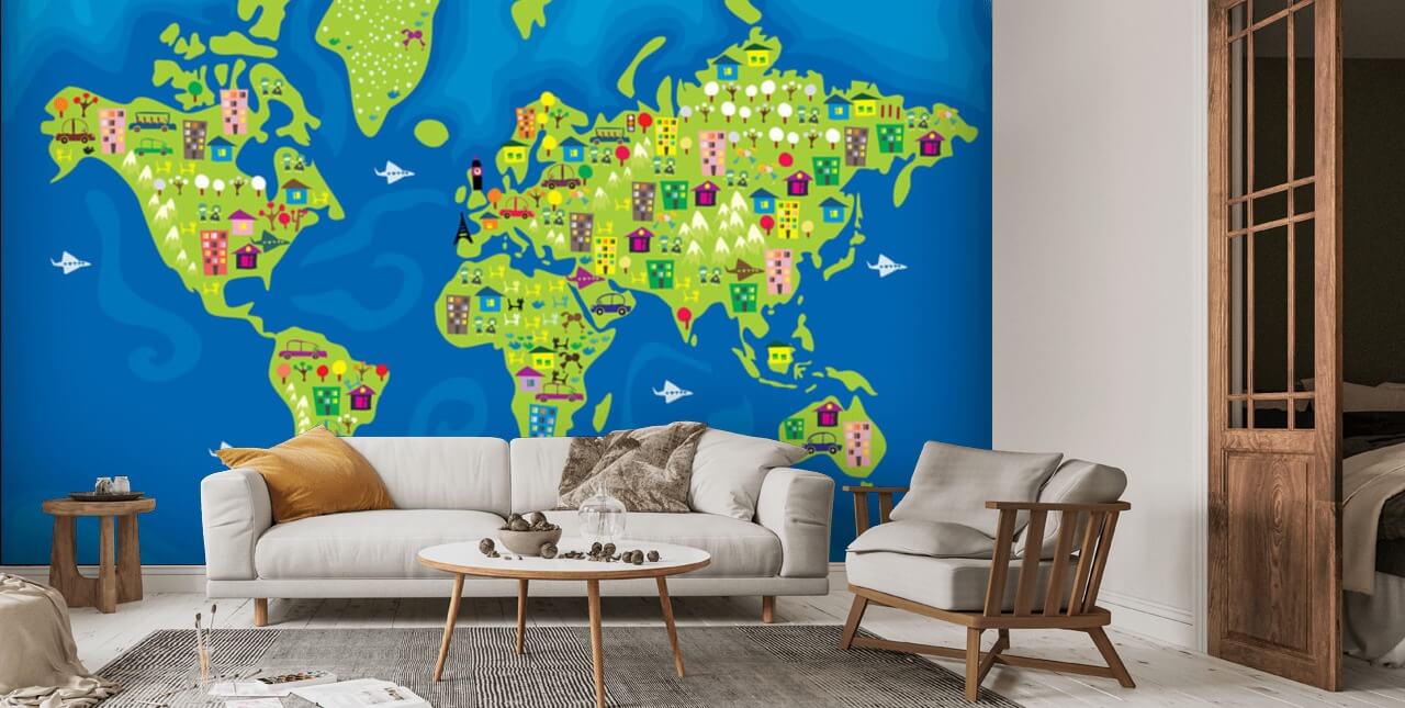 Cartoon World Map Wallpaper | Wallsauce US